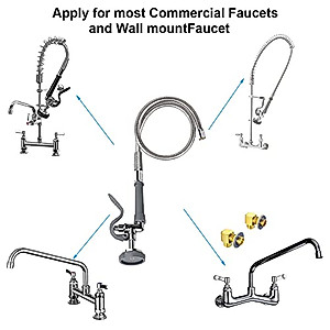 KANONEY Commercial Sink Sprayer with 45" Flexible Stainless Steel Hose, Pre-Rinse Dish Spray Valve Replacement Kit Assembly Sprayer Nozzle Head for Industrial Restaurant Kitchen Faucets, Gray