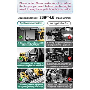 SKOVENSY Cordless Impact Wrench 258Ft-lb（350N.m）, 1/2 Impact Gun, 2 Batteries, Pistola de Impacto, with 5 Sockets, Electric Impact Driver for Car Tires and Home YELLOW