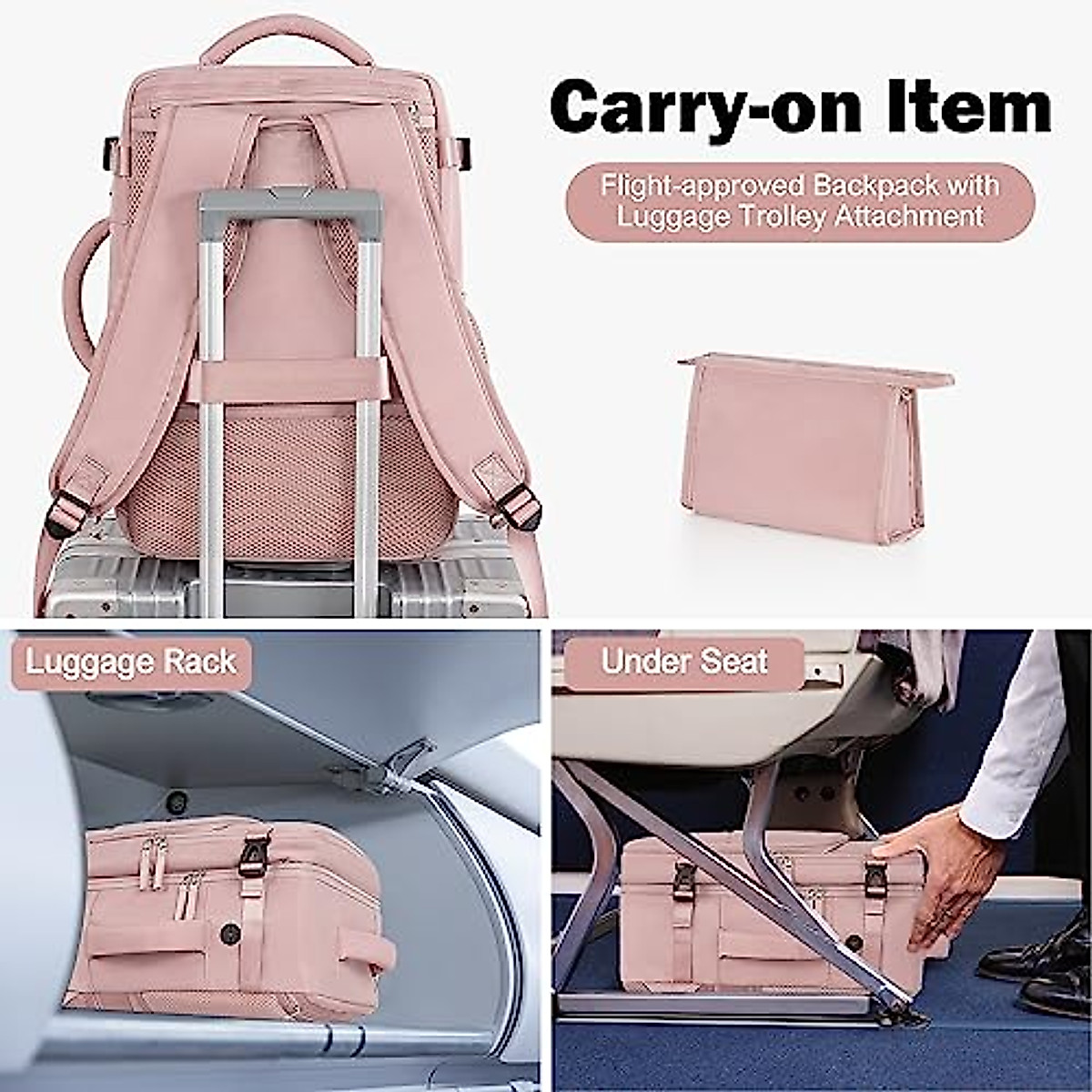 Rinlist Travel Backpack, TSA Friendly Carry-on Backpack Airline Approved Women Men, Anti-theft Hiking Gym Work Weekender Commuter Casual Daypack Bookbag, Personal Item Bag, Pink
