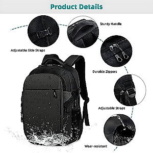 Laptop Backpack for Business Travel and College Study with Integrated USB Charging Port, Fits Laptops up to 15.6 Inch, Black, Anti-Theft, Great for Hiking, Waterproof, Scratch Resistant, Reinforced