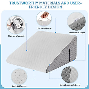 Forias Wedge Pillow for Sleeping 7.5" Bed Wedge Pillow for After Surgery Triangle Pillow Wedge for Acid Reflux Gerd Snoring Back Pain, Air Layer Sleeping Wedge Cover | Memory Foam Top