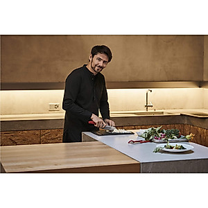 Victorinox 6.8521.17G Swiss Classic Santoku Knife for General-Purpose Slicing, Dicing, Mincing, and Everything In Between Fluted Edge Blade in Red, 6.7 inches