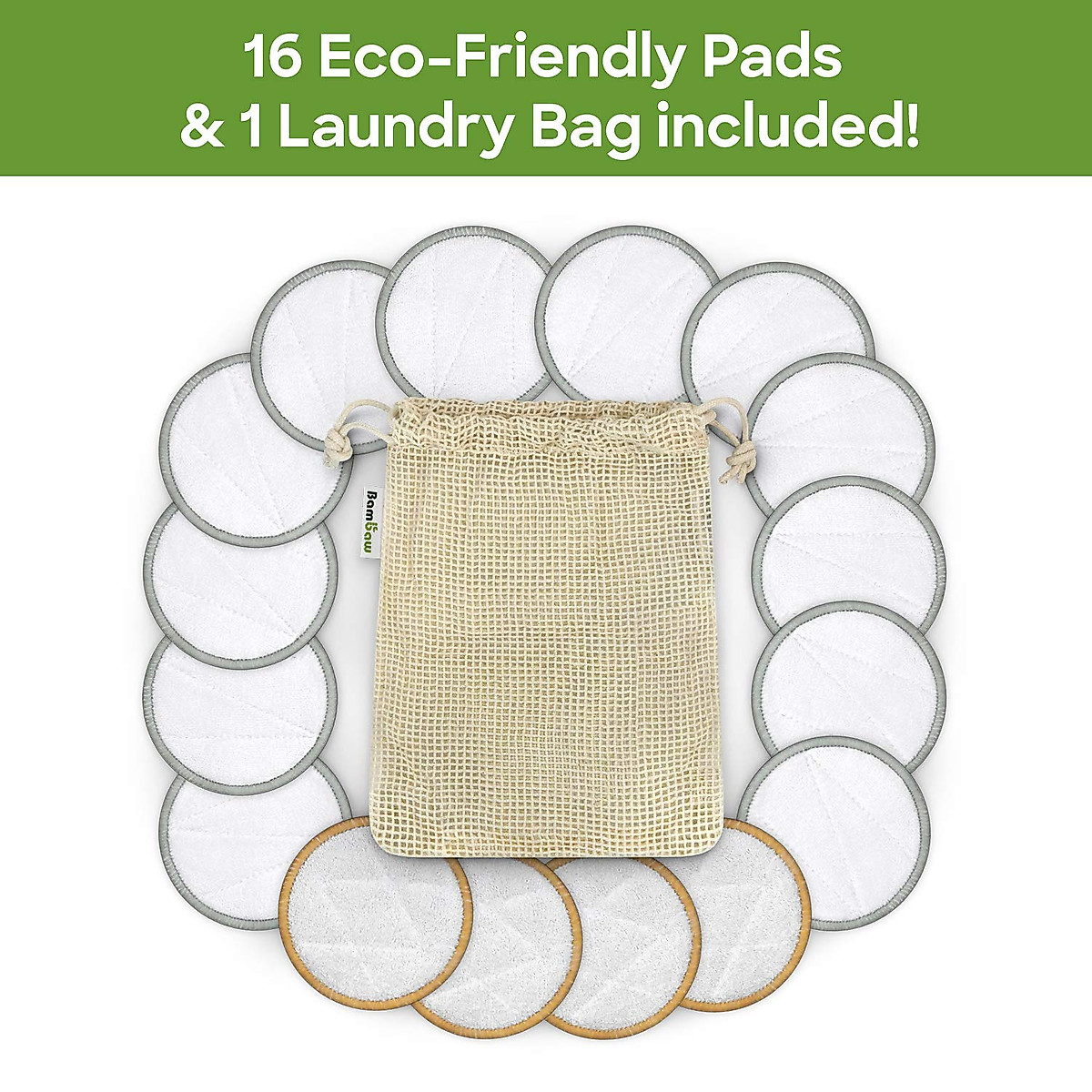 Bambaw Reusable Makeup Remover Pads | 16 Cotton Rounds with Laundry Bag | Reusable Cotton Pads for Face | Eye Makeup Remover Pads | Cotton Rounds for Face | Reusable Cotton Rounds | Cotton Pads