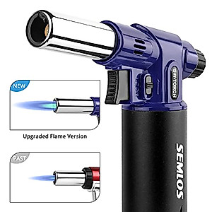 Semlos Kitchen Torch S-SW with Fuel Gauge, Refillable Butane Torch Lighter, One-handed Operation Blow Torch with Upgraded Safety Lock, Fit All Butane Tanks for Creme Brûlée, BBQ