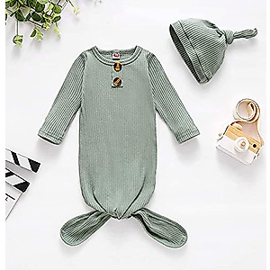 TROSJ Unisex Baby Striped Cotton Sleeper Gowns with Cap Long Knotted Sleeping Bag (Green-B2, 0-3 Months)