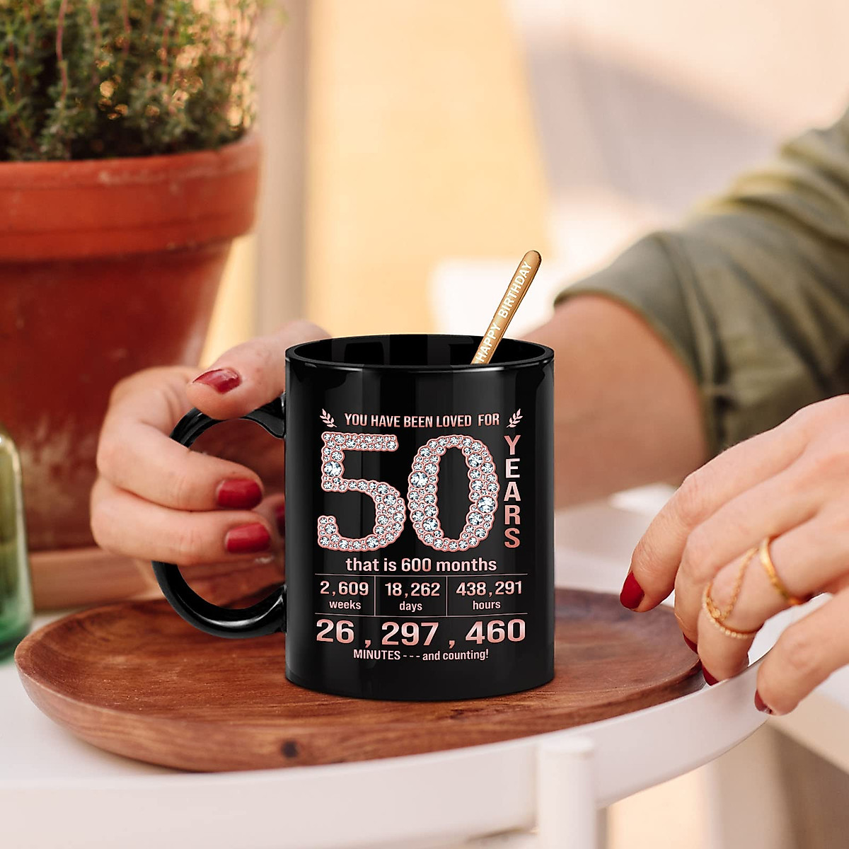 BdayPtion 50th Birthday Gifts for Women, Turning 50 Year Old Birthday Gift, 1973 Happy 50th Bday Gift for Her, Fifty Birthday Present, 11oz Black Coffee Mug