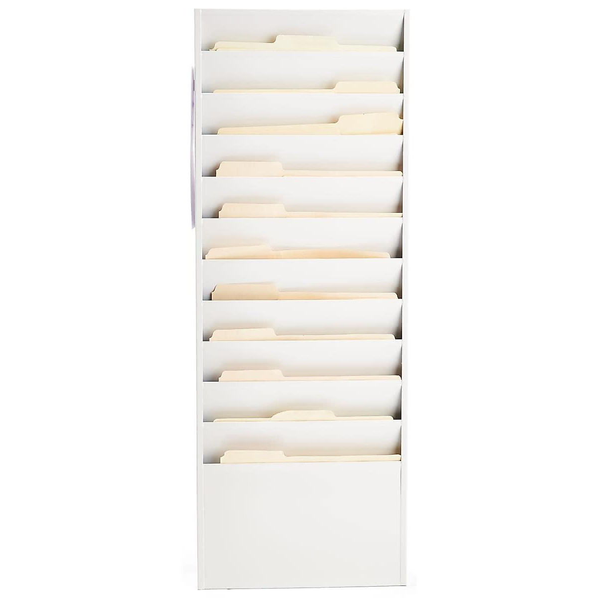 Displays2go File Holder Wall Mount, 11 Tiers, Letter Size, Magnet Receptive Steel - White (JMFF11WHT)