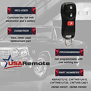 Key Fob Keyless Entry Remote fits Nissan Frontier Armada Murano Pathfinder Quest Sentra Titan Versa Xterra / Infiniti QX4 FX35 FX45 (KBRASTU15)