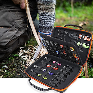 Pocket Knife Display Case, Folding Knife Holder, Mini Knives Carrying Case,Small Knife Collection Pouch Carrier Roll for Hiking,Hunting and Camping Outdoor Activities, Black & Orange, 62 Slots