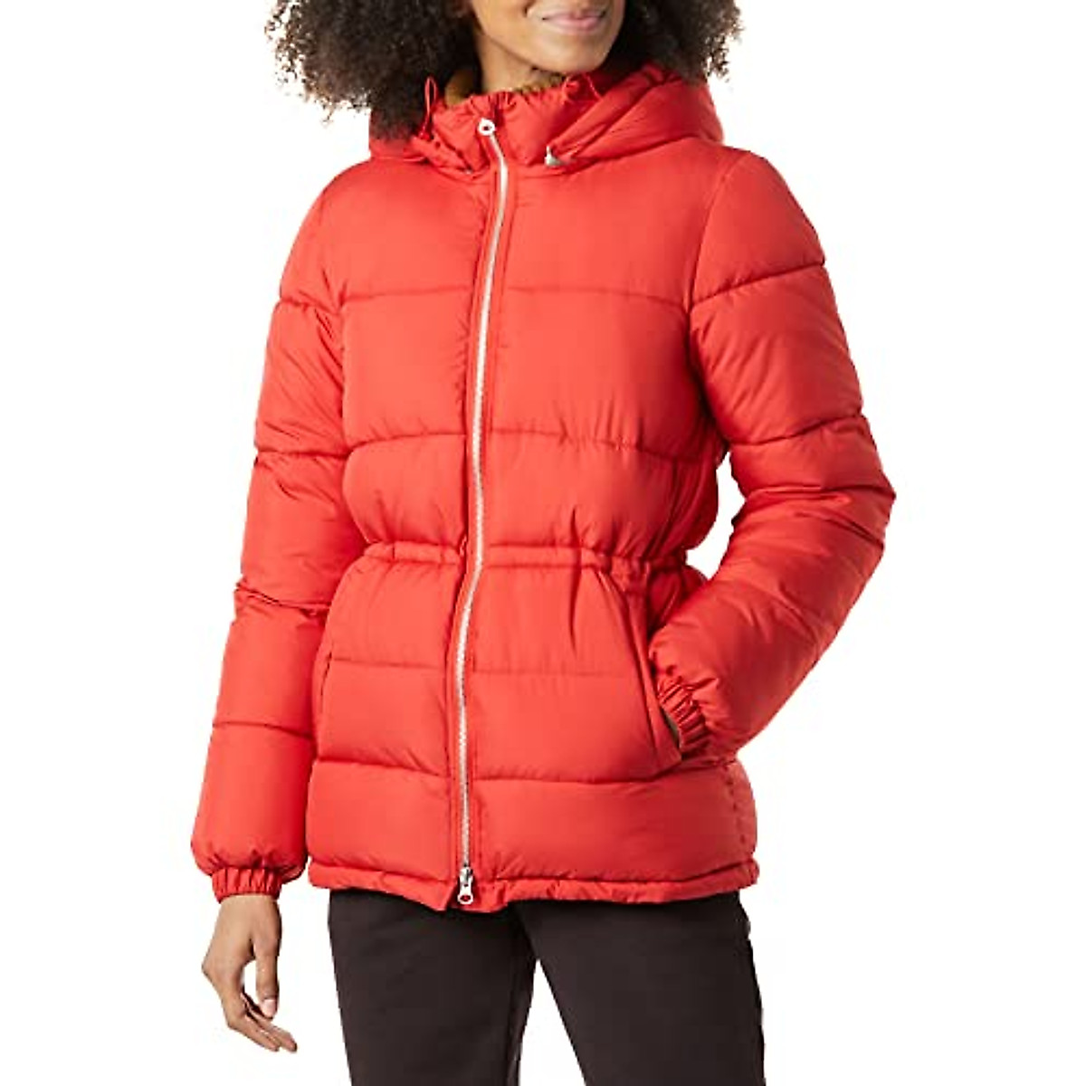 Amazon Essentials Women's Heavyweight Quilted Hooded Puffer Winter Jacket with Adjustable Waist, Red, X-Large