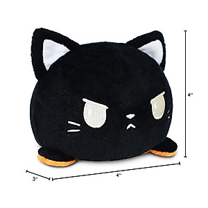 TeeTurtle - The Original Reversible Cat Plushie - Black + Pumpkin - Cute Sensory Fidget Stuffed Animals That Show Your Mood - Perfect for Halloween!