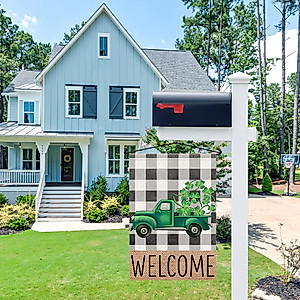 Welcome St Patricks Day Garden Flag 12x18 Inch Double Sided Burlap, Truck Lucky Shamrocks Sign Farmhouse Yard Outdoor Decor DF185