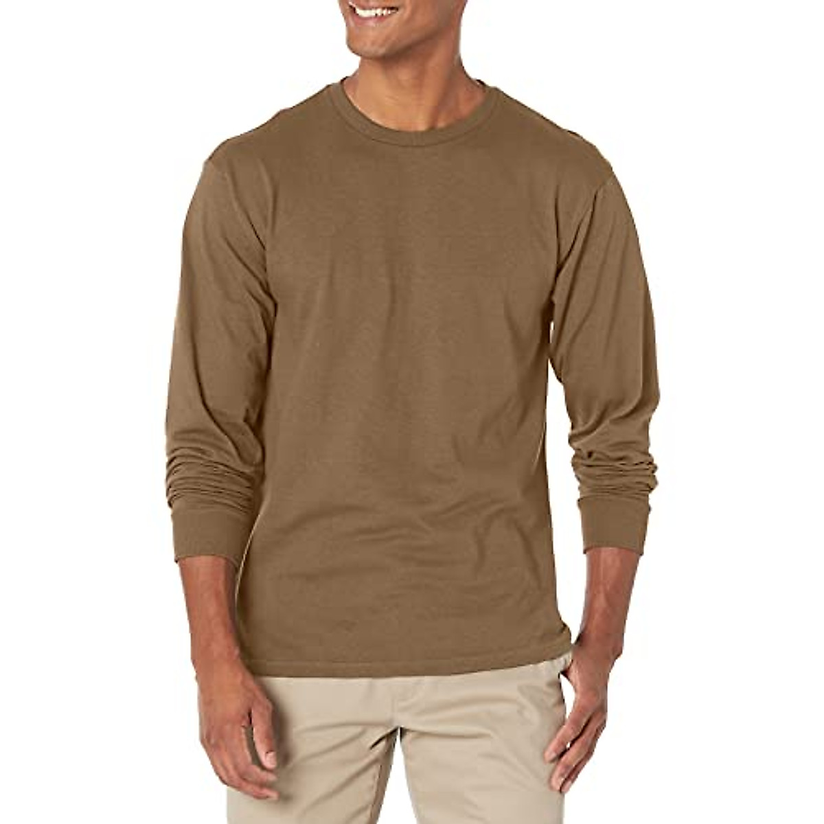 Soffe Men's Long-Sleeve Cotton T-Shirt, Army Brown, Large