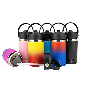 Personalized Water Bottle For Kids - Small 12oz BPA Free Custom Insulated Stainless Steel Bottle for School w/Name for Girl or Boy - w/Reusable Straw (Red/Blue)