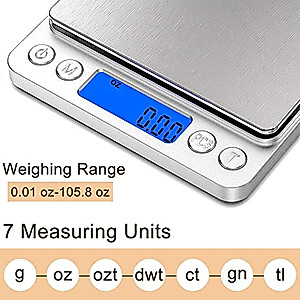 Food Scale Digital Kitchen Scale for Food Ounces and Grams, Small Electronic Pocket Scale for Weight Loss, Baking, Cooking, Coffee, Jewelry, 6.6lb/3kg, 0.01oz/0.1g Precision (Batteries, 2 Trays)