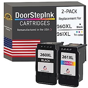 DoorStepInk Remanufactured in The USA Ink Cartridge Replacements for Printers Canon PG-260XL 260 XL CL-261XL 261 XL Black Color 2 Pack Cartridges for Printer PIXMA TR7020 TS5320 TS6420