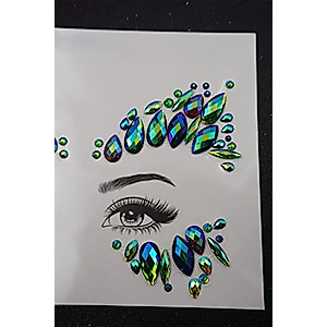Face Jewels festival halloween face Tattoo body gems Bindi Glitter Eyes rhinestone Forehead Sticker DIY Face Decoration Face Gems Rhinestone Temporary Tattoo Sticker(emerald ab/SR14)