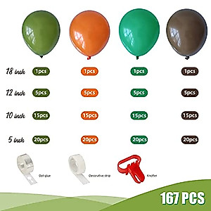 164 PCS Dinosaur Balloons Garland Green Orange Brown Balloons Arch Kit for Kids Dinosaur Themed Party Decorations Jungle Safari Birthday Party Supplies
