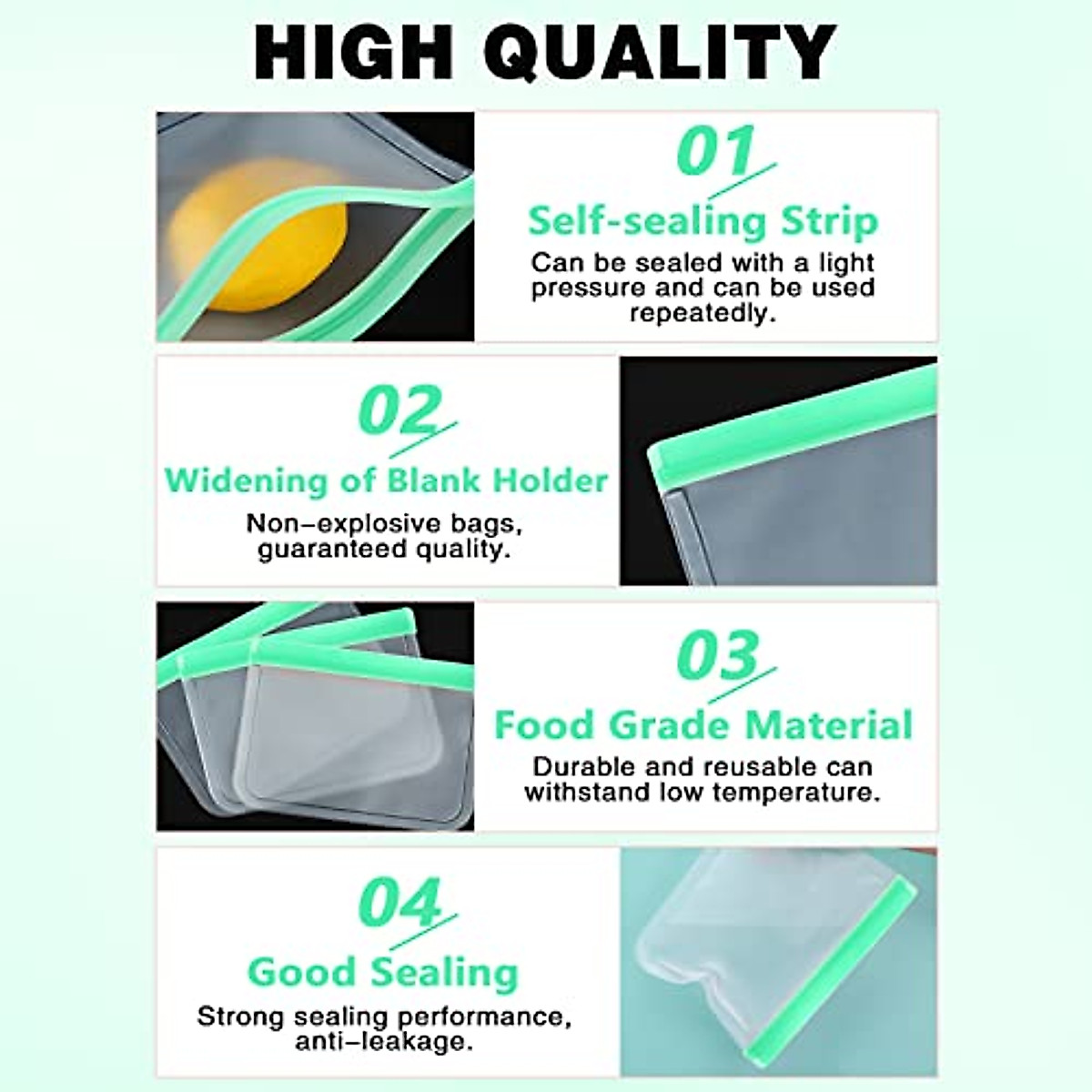 10 Pack Reusable Storage Bags, Reusable Sandwich Bags, Reusable Snack Bags, Leakproof Silicone Freezer Bags, Free Plastic BPA Free Lunch Bag for Meat Fruit Veggies (10 Pack-2 Gallon 4 Sandwich 4 Snack)