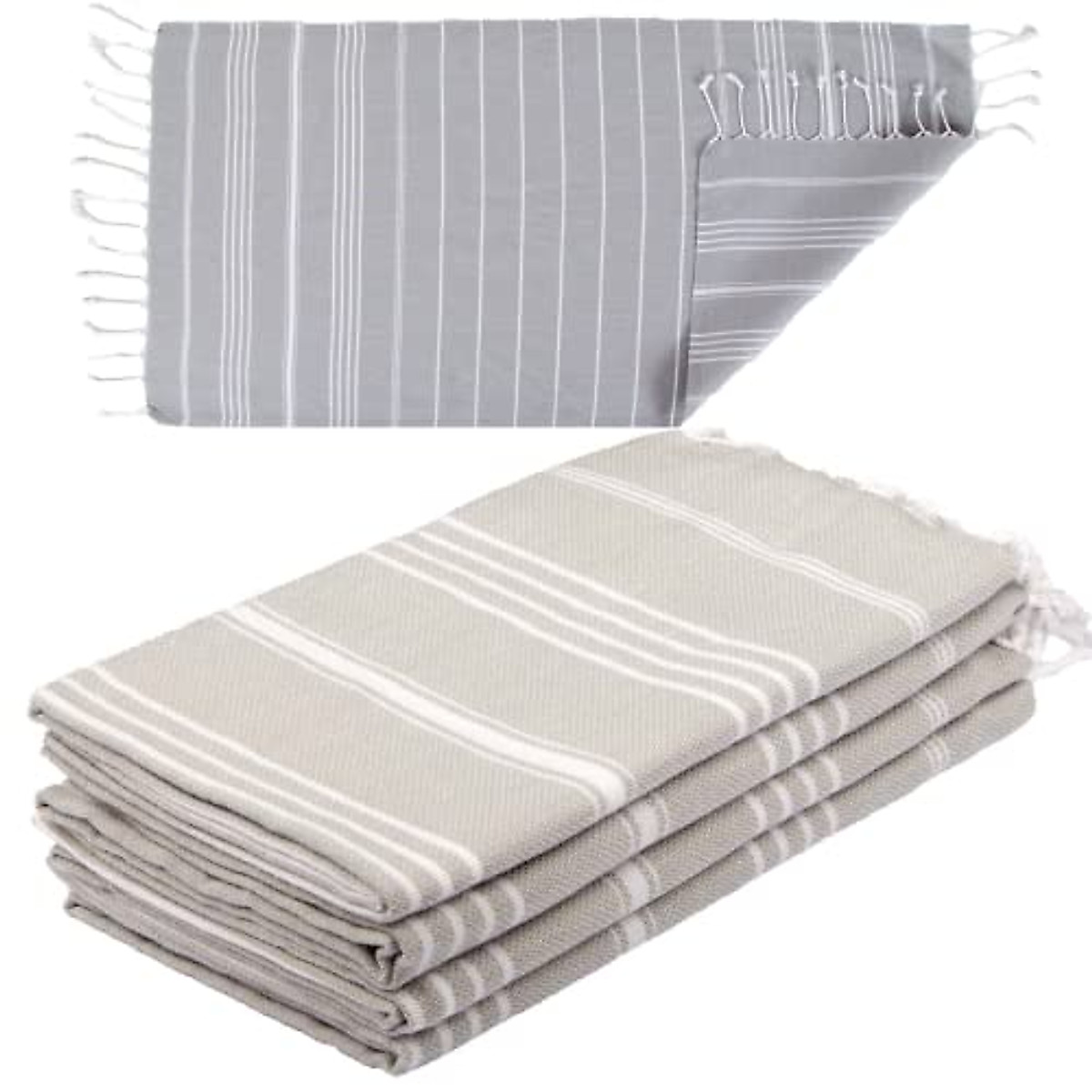 Clotho Turkish Hand Towel for Bathroom Set of 4 | Decorative Towels 4 Pack for Kitchen | Lightweight Travel Hand Towel for Hair Gym Yoga - 100% Cotton 18 x 40 Inches (Silver Gray)