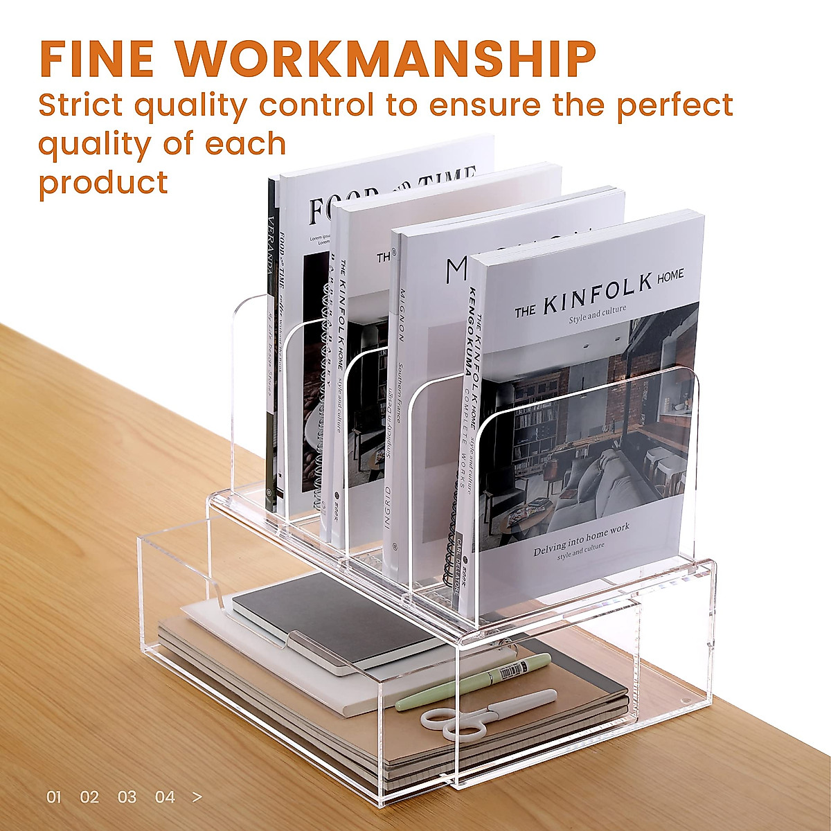 HeZone Acrylic Office Desk Accessories, Desk Organizer Storage whith Drawer-File Organizer for Desk, Clear Acrylic Office Organizer for Work-1Pack
