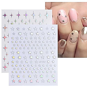 9 Sheets Aurora Holographic Nail Art Stickers Decals Self-Adhesive Pegatinas Uñas Stars Moon Glitter Nail Supplies Nail Art Design Decoration Accessories