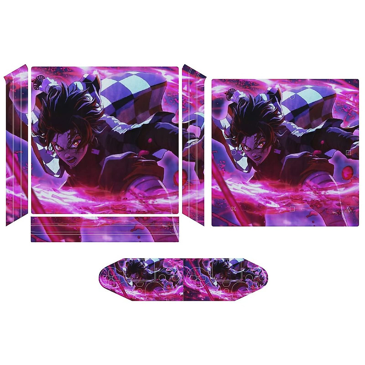 OUFGBCX Anime Boy Kamado Tanjiro PS4 Pro Controller and Console Skin Sticker Protective Cover Wireless/Wired Gamepad Full Body Vinyl Decal Skin, white-style, for