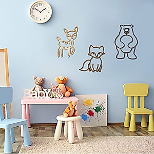 Yulejo Woodland Nursery Decor 3 Pieces Wooden Animal Theme Wall Decor Nursery Jungle Wall Art Geometric Safari Wall Decor Jungle Decor with Glue Points for Themed Room (Deer, Bear, Fox)