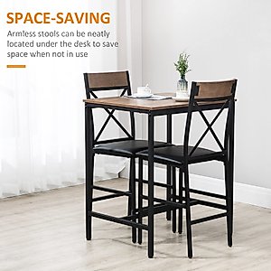 HOMCOM 3 Piece Bar Table and Chairs Set, Dining Table Set with PU Padded Stools and Steel Frame for Kitchen, Small Spaces, Brown