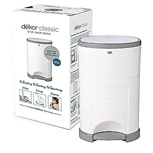 Dekor Classic Hands-Free Diaper Pail | White | Easiest to Use | Just Step – Drop – Done | Doesn’t Absorb Odors | 20 Second Bag Change | Most Economical Refill System