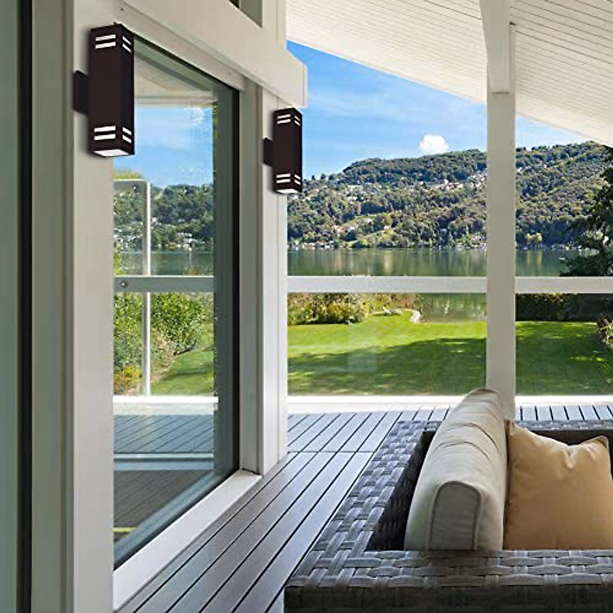 iYogaled Up Down Lights Outdoor Wall Light, Brown Exterior Dawn to Dusk Outdoor Light Fixture, Porch Lights Wall Mount 2 Pack, IP65 Aluminum Modern Outside Lights for House Front Door, Porch