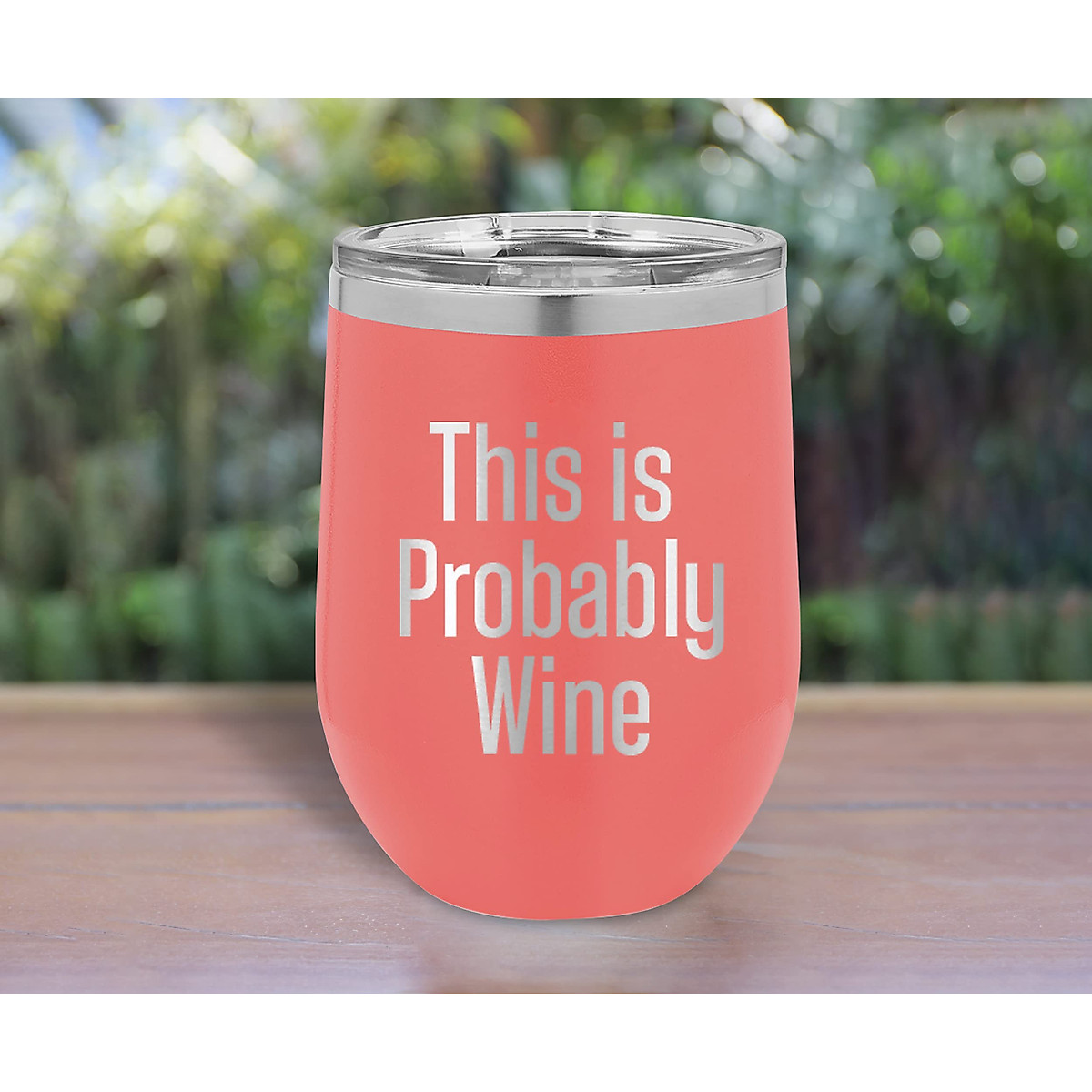 TEEAMORE Personalized Stemless Wine Cup 12oz Add Your Text Name Stainless Steel Vacuum Insulated Wine Tumbler With Lid Coral