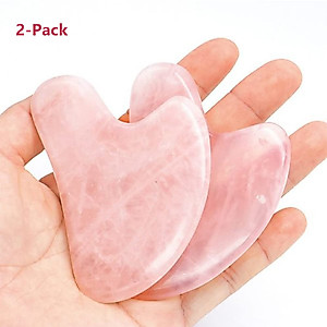 Lippbest 2-Pack Gua Sha Facial Tools Skin Care Products for Massage Lifting.Eye Puffiness Relief Natural Rose Quartz Massage Stone