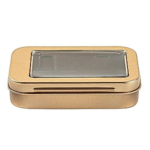 Restaurantware RW Base 4.5 Ounce Rectangular Tin Containers 10 Durable Tin Boxes With Lids - Clear Window Lids Rounded Edges Gold Tin Storage Containers Customizable Fits Mints Or Pills