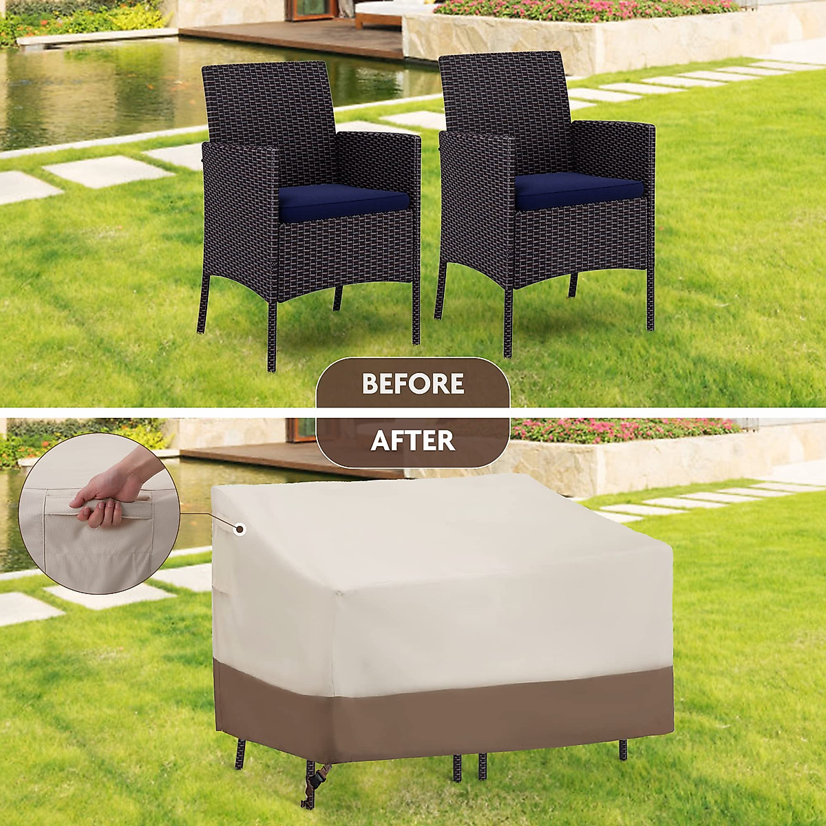 HERA'S PALACE Waterproof Outdoor Bench Cover, 600D Heavy Duty Outdoor Sofa Cover, Windproof & Anti-UV, Patio Furniture Covers for Loveseat, 89 x 34 x 33 inches