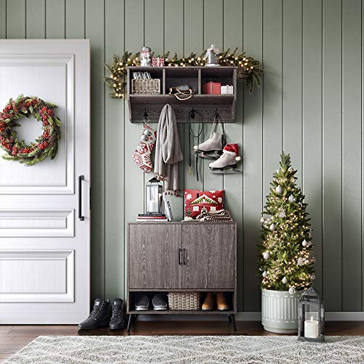 RiverRidge Woodbury Collection Shoe Organizer Cabinet, Dark Weathered Woodgrain