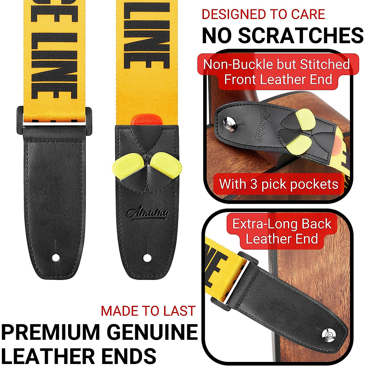 Amumu Guitar Strap for Acoustic Electric Guitars Bass Guitars with print DO NOT CROSS POLICE LINE