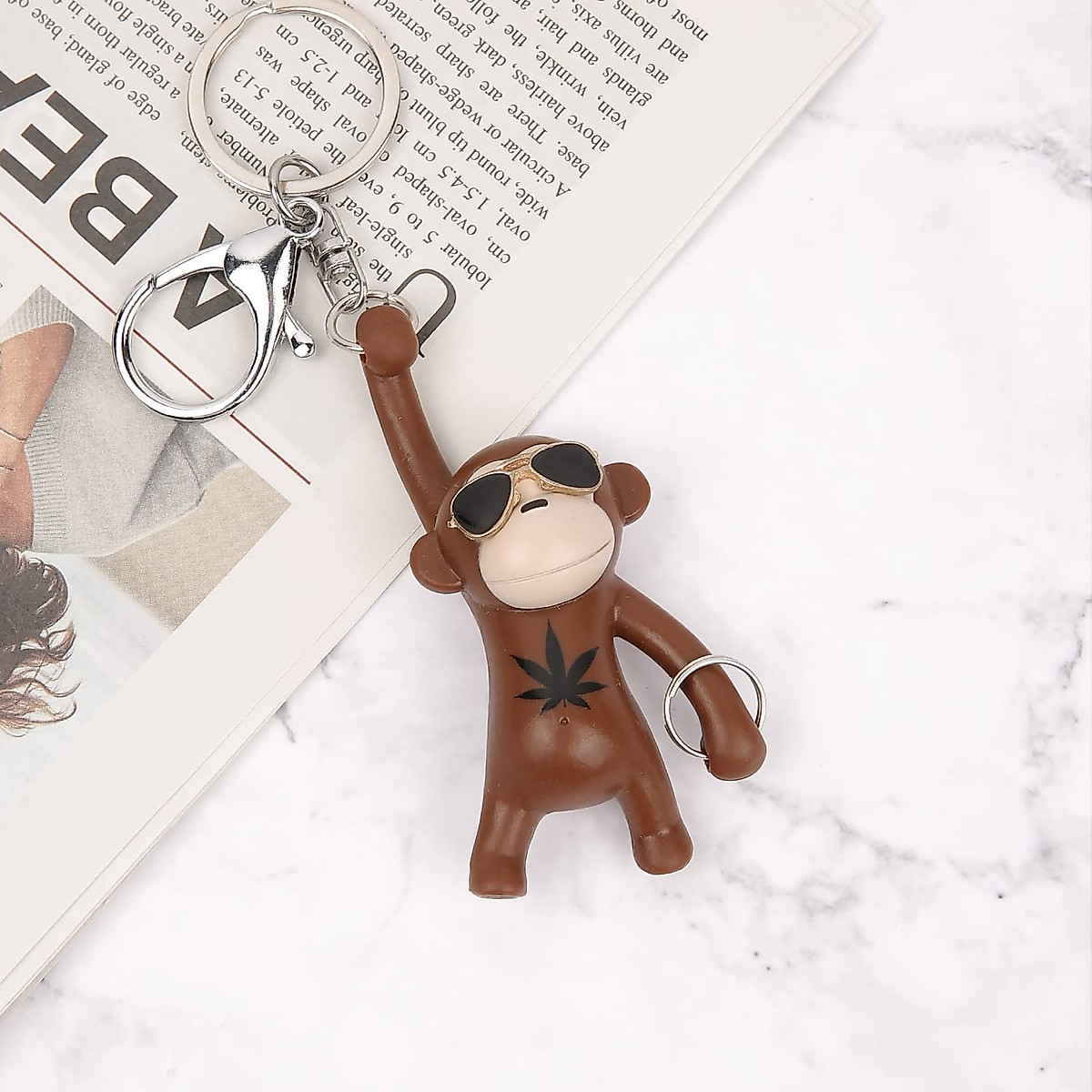 YGMONER Cool Monkey Banana Keychains Car Keys Holder Backpack Pendant Charm (Brown)