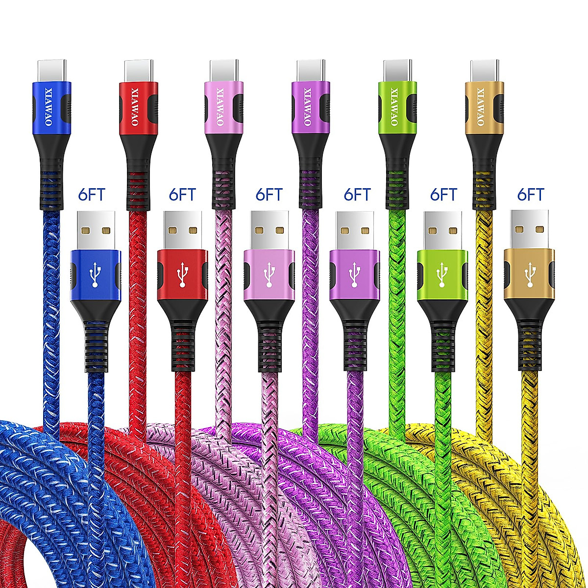 USB C Cable 6ft 3.1A Fast Charging 6-Pack USB A to USB C Cable for Samsung Galaxy S10 S9 S8 Note10 9 8 LG V50 V40 G8 G7