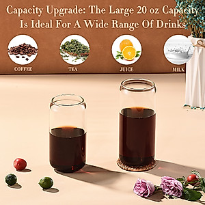 AJARAERA 20 oz Glass Cups with Lids and Straws,Beer Glasses,Drinking Glasses, Iced Coffee Cup,Glass Cups of 12