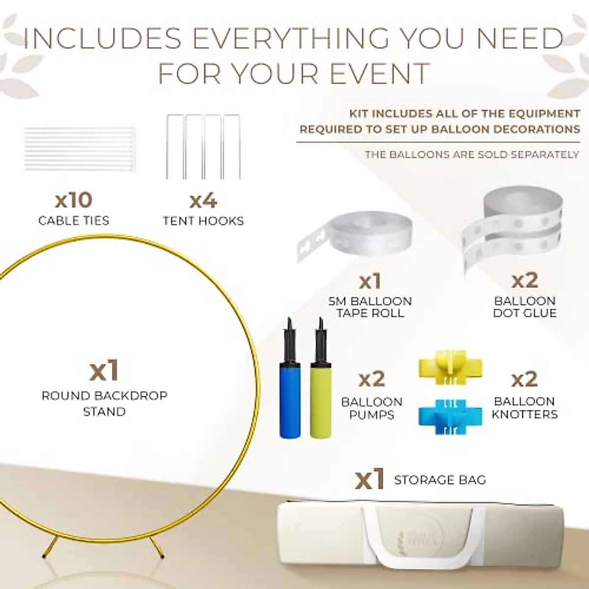 Round Backdrop Stand - 6.6 FT Gold Balloon Arch Stand Round Balloon Arch Frame Set - Durable Circle Metal Frame for Backdrop Storage Bag Rounded Arch Design for Indoor and Outdoor Party Decorations