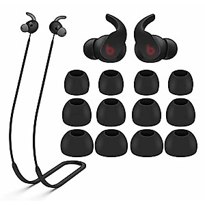 Strap Ear Tips Kit Compatible with Beats Fit Pro, Anti-Lost Soft Silicone Lanyard Neck Rope Cord Lease Replacement Gel Eartips Skin Accessories Compatible with Beats Fit Pro - Black