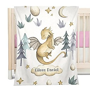 Personalized Baby Blanket - Soft Flying Watercolor Dragon Custom Blanket - Baby Shower Toddler Nursery Bed Blankets Stroller Crib 30x40 in