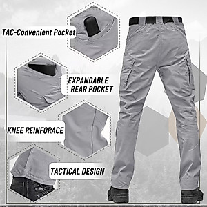 TACVASEN Work Pants for Men Construction Stretch Cargo Pants for Men 9 Pockets Tactical Pants Resistant Quick Dry Hiking Pants Water Lightweight Hunting Gray 30