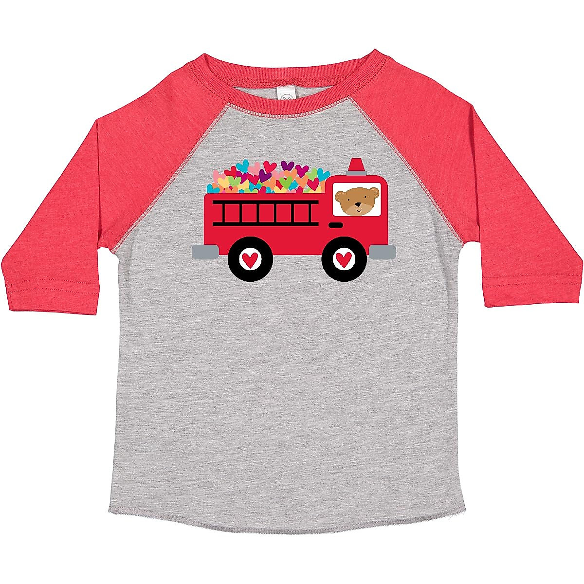 inktastic Valentine Fire Truck Heart Bear Toddler T-Shirt 3T Heather and Red C3ef