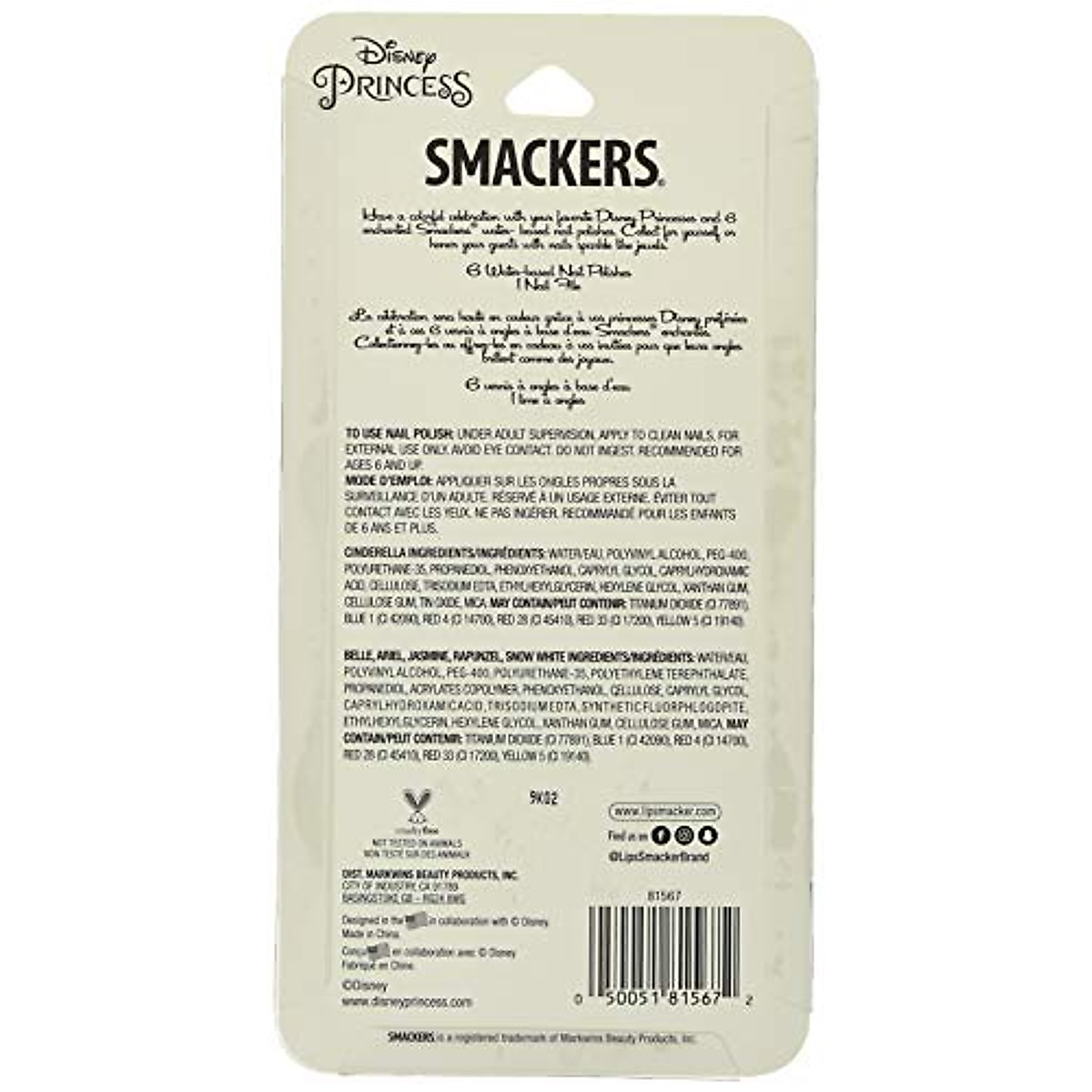 Lip Smacker Nail Polish, 6 Moisturizing, Smoothing Soft Shine, Hydrating & Protecting Fun Flavors, Cruelty-Free & Vegan - Disney Princess