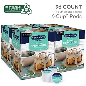 Cinnabon Classic Cinnamon Roll, Single-Serve Keurig K-Cup Pods, Flavored Coffee, 24 Count (Pack of 4)
