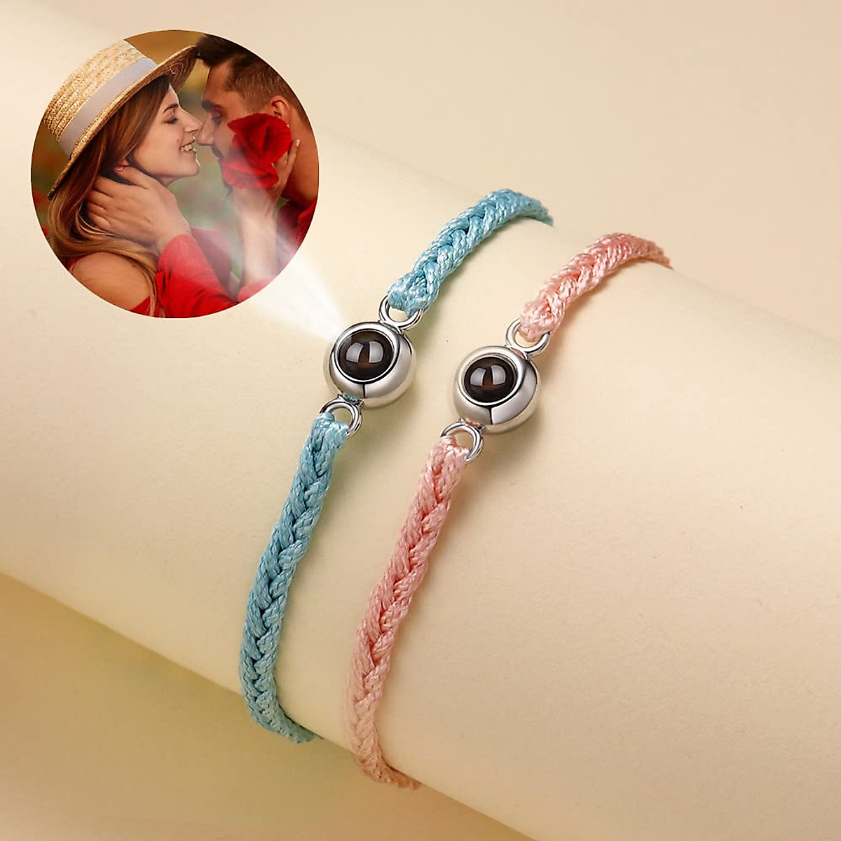 Handpua Custom photo Bracelets Rope Bracelets Personalized picture Bracelet for Women Men Projection Bracelet with Photo I Love You Bracelet 100 Languages Bracelet gift for men women lover family