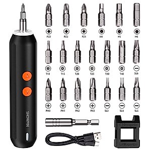 Electric Screwdriver Cordless, Power Screwdriver Set, Includes 5V Cordless Screwdriver Rechargeable with LED Lights, 20pcs Household Bits, USB-C Charging Cable, Magnetizer, Extension Rod, Manual