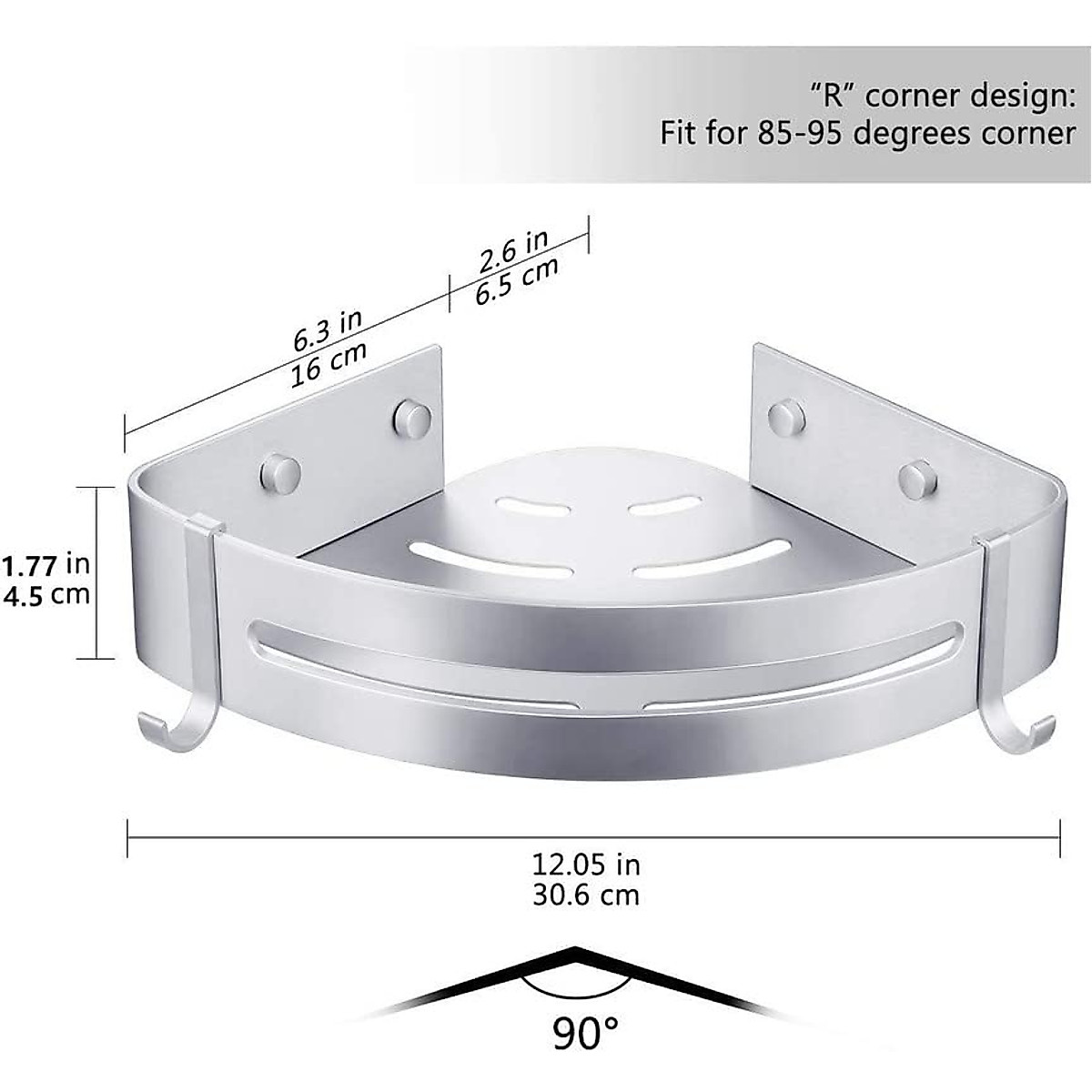 ATEMA 2 Pack Corner Shower Caddy,with Hooks No Drilling Adhesive Shower Storage Rack Shelf,Shampoo Razor Holder Organizer,Rustproof Aluminum Wall Mounted Shower Caddies for Bathroo/Kitchen/Dorm/Toilet